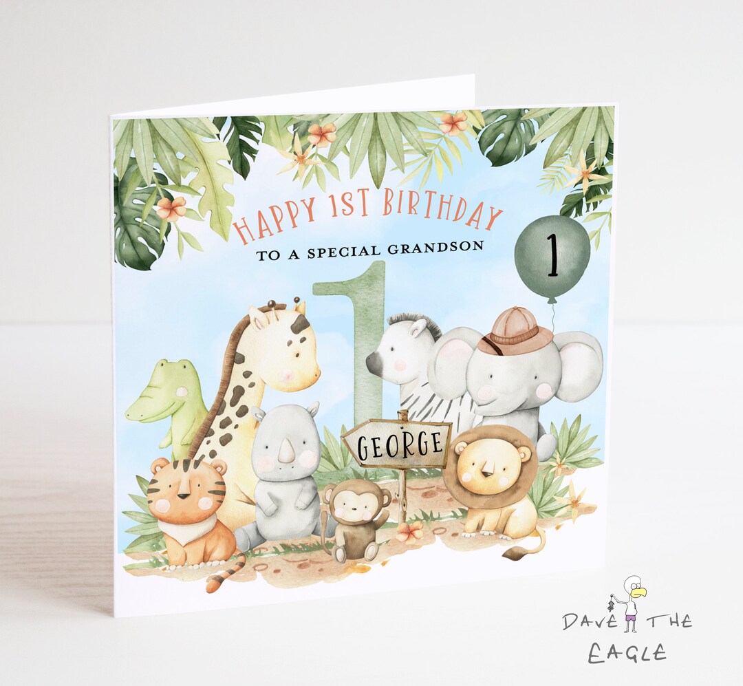 Jungle Animals Birthday Card Personalised Age 1-9 on - Etsy