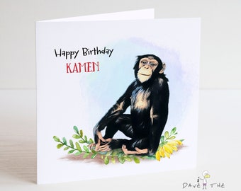 Chimpanzee Birthday Card With Party Hat, Happy Birthday, Monkey Chimp ...