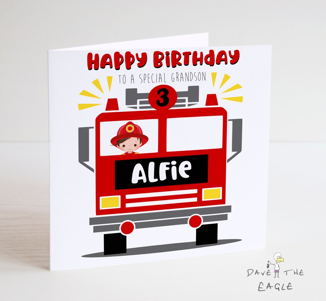 Fireman Birthday Card - Personalised - Fire Engine/truck Son Grandson ...