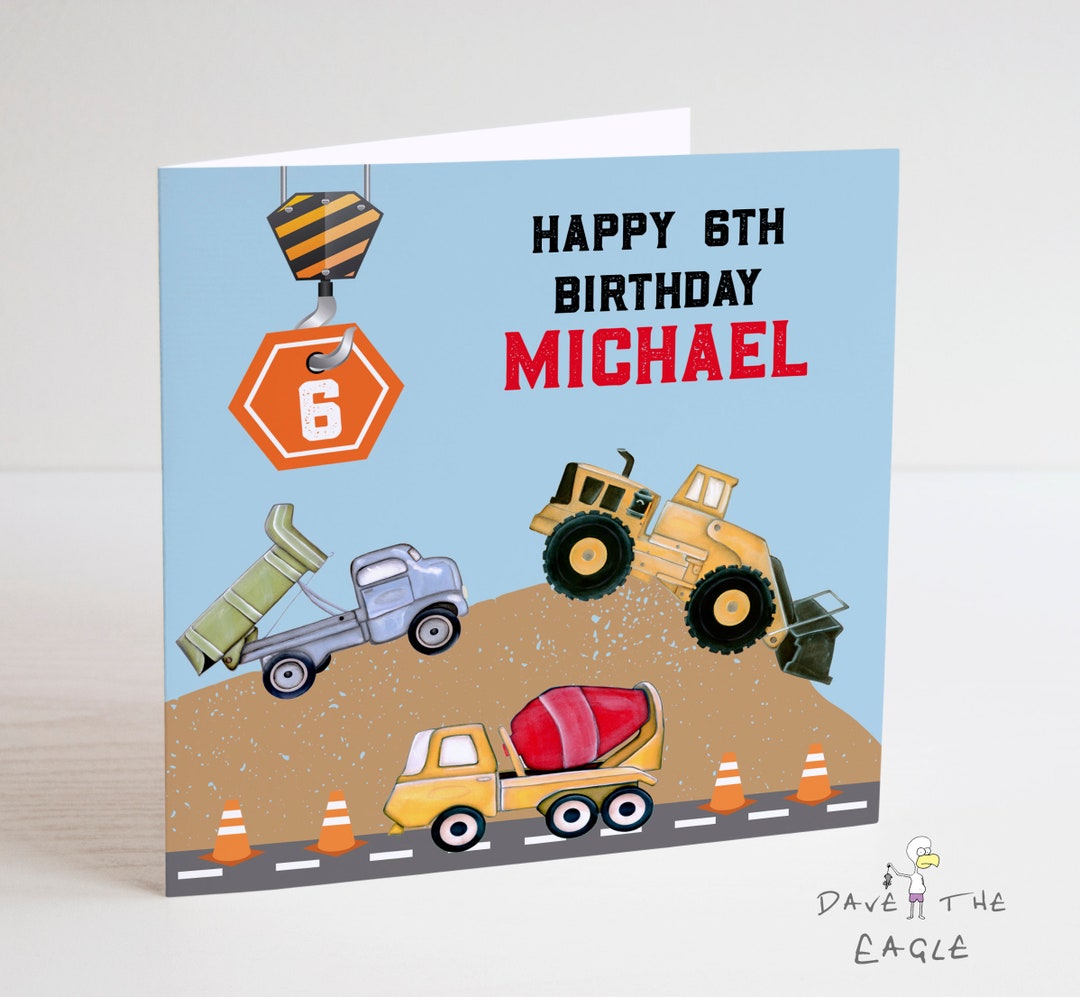 Construction Personalised Boys Birthday Card - Diggers - Etsy