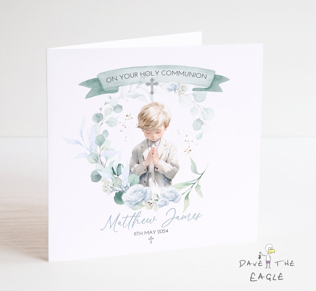 Boys First Holy Communion Card - Personalised, Religious Ceremony, 1st ...
