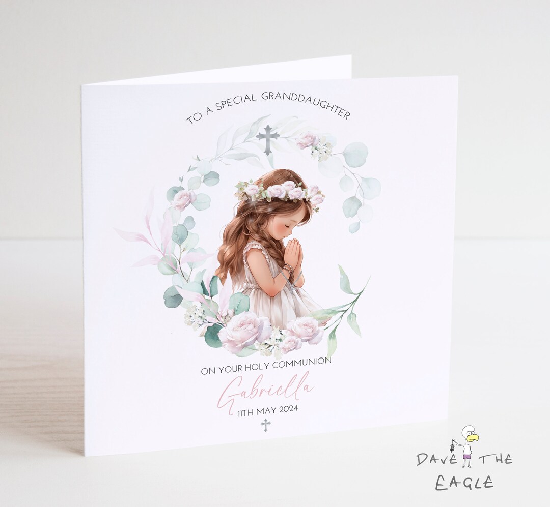 First Holy Communion Card - Girls - Personalised, Religious Ceremony ...