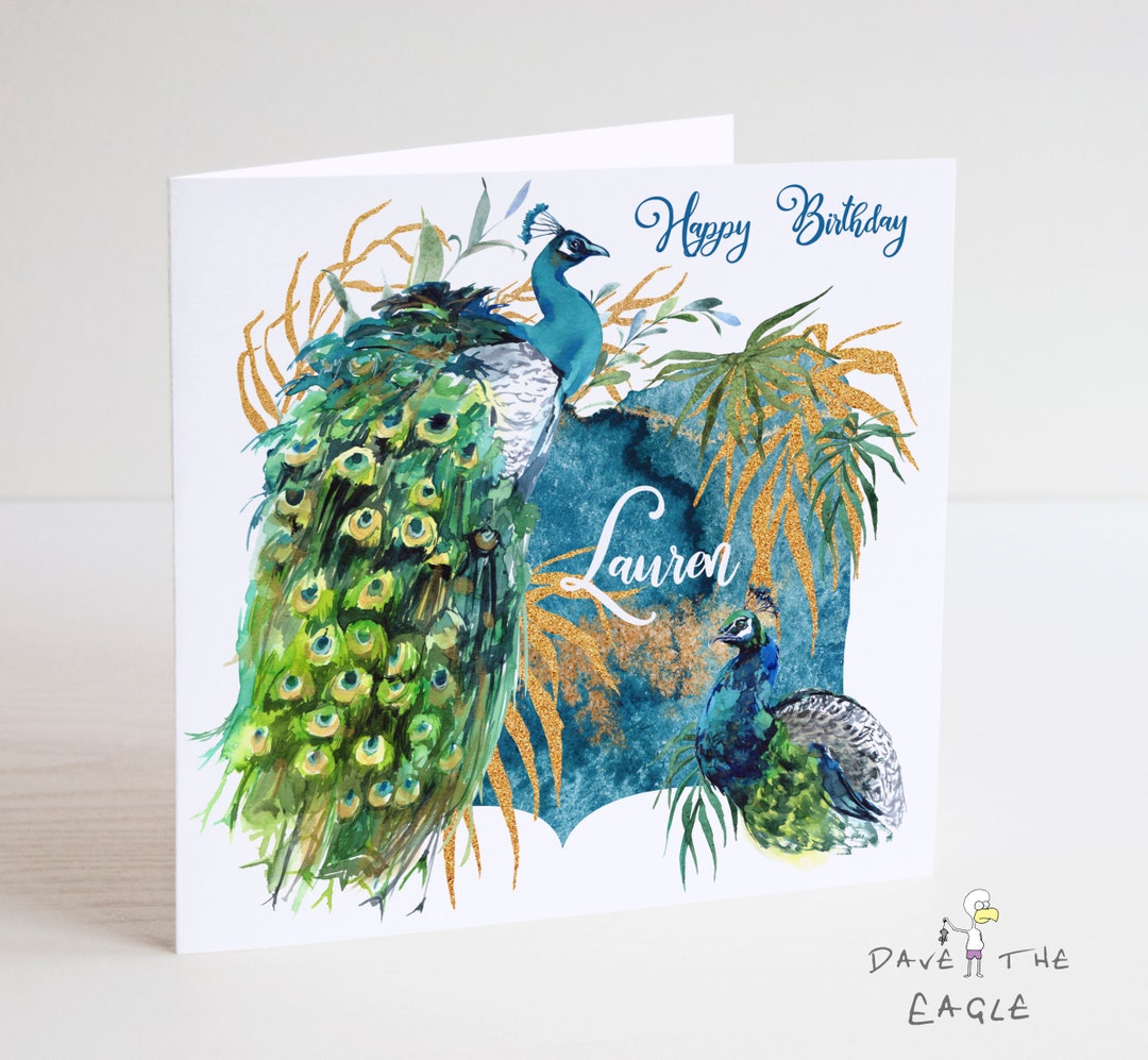 Peacock Birthday Card - Personalised - Etsy