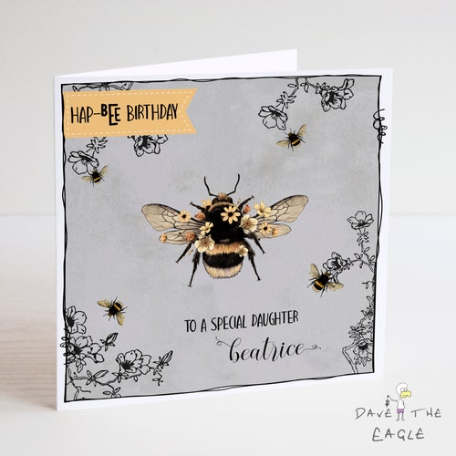 Bee Birthday Card Personalised Honey Bee - Etsy