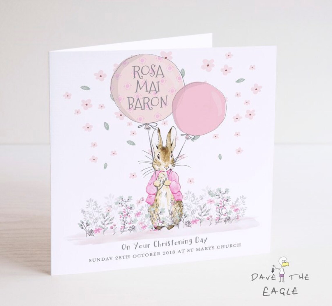Christening Card Personalised Girls Bunny Rabbit Design - Etsy