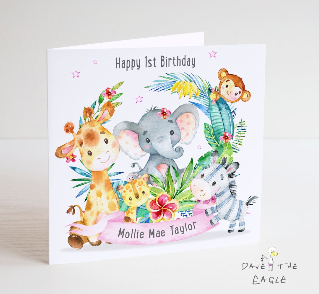 Jungle Animal Girls Personalised Birthday Card - Etsy
