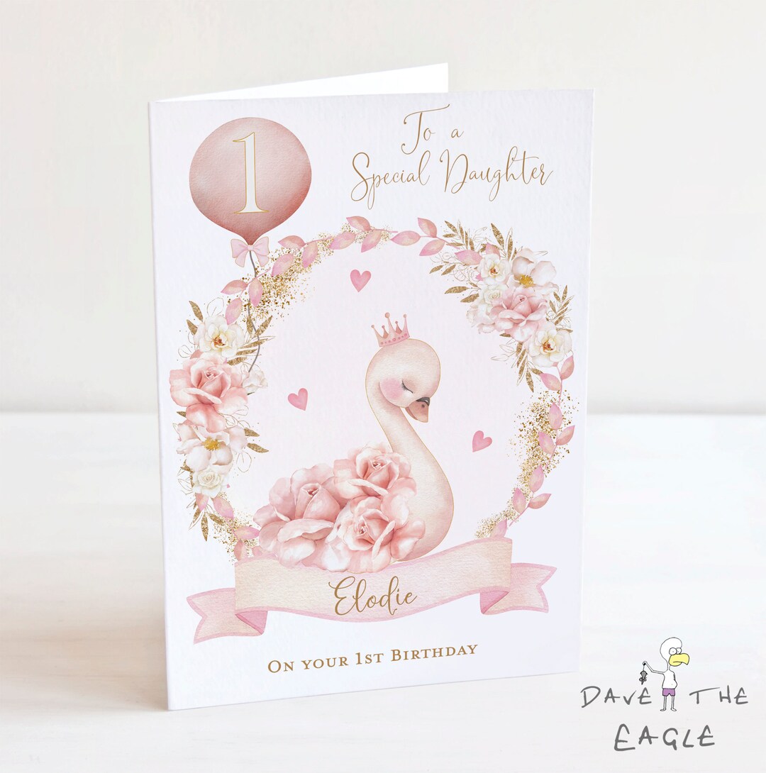 Swan Birthday Card - Girls Birthday - Personalised - Daughter ...