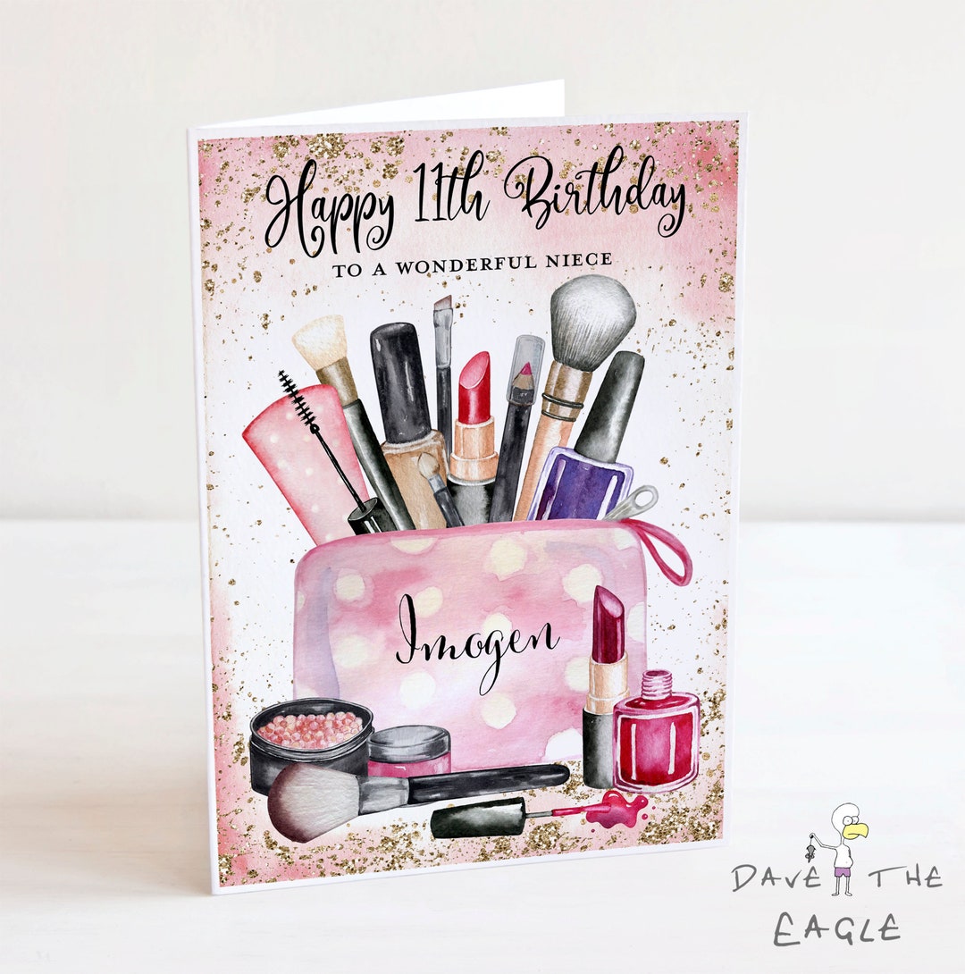 Girls Make-up Birthday Card - Personalised A5 - Etsy UK