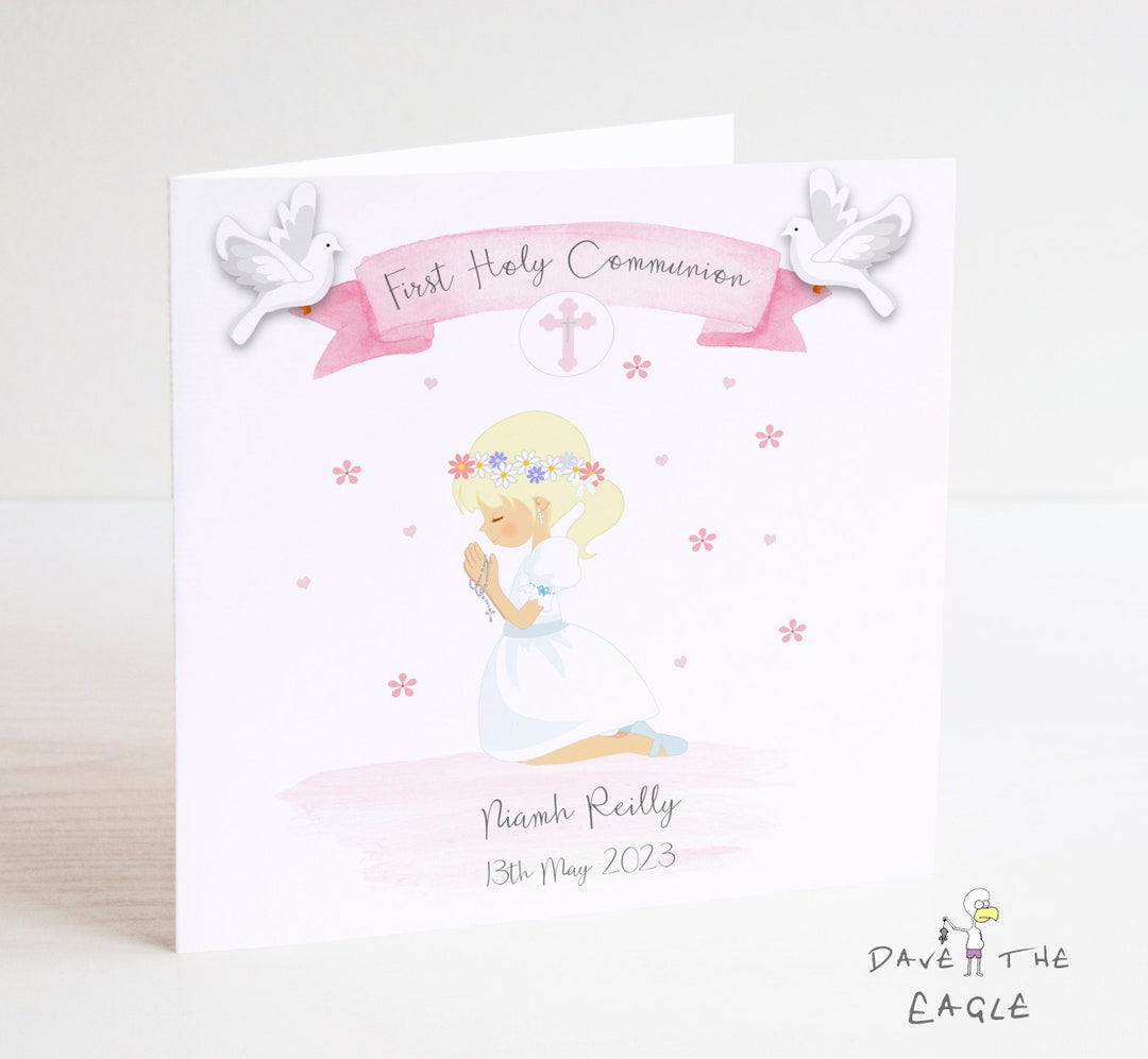 First Holy Communion Card - Girls - Personalised - Etsy