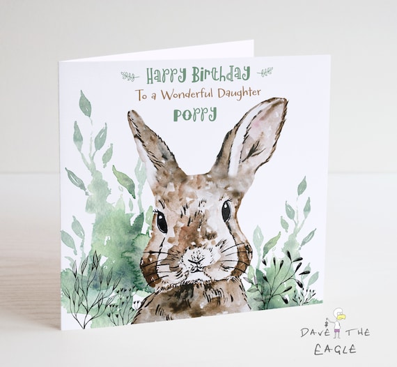 Rabbit Personalised Birthday card Watercolour | Etsy