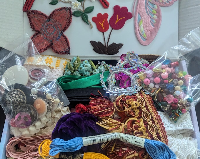 Pink and Red Slow Stitch Kit, Fabrics and Mixed Media Embellishments ...