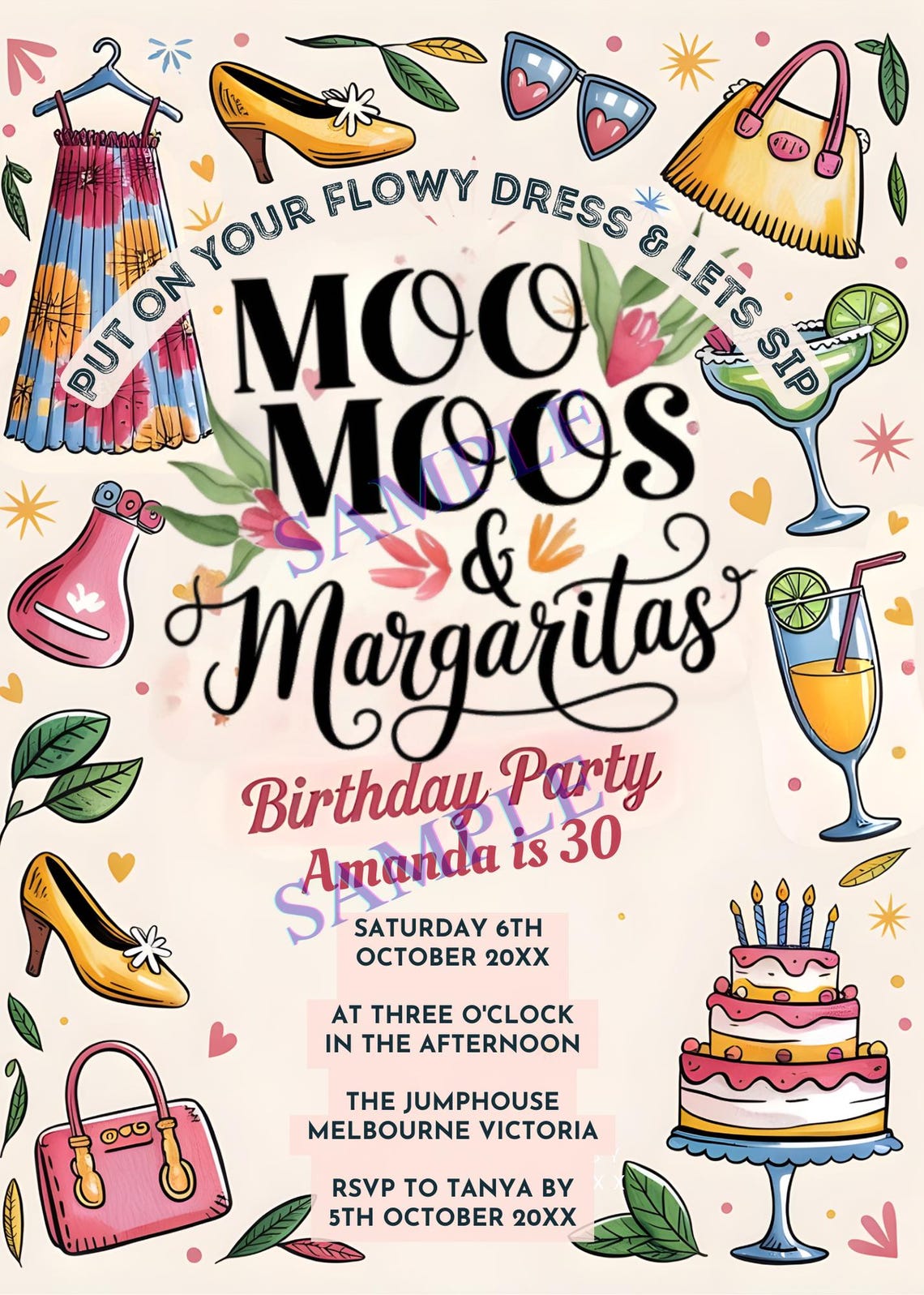 Moo Moos and Margaritas Party Invitation, Moomoos Girls Night Out ...