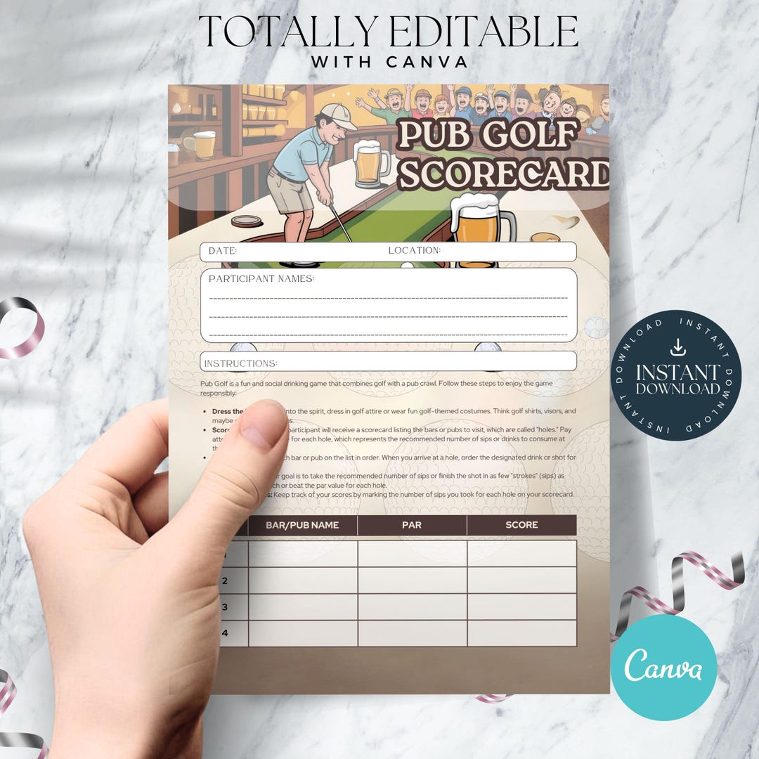 Pub Golf Crawl Scorecard, Editable Canva Template, Printable Pub Golf ...
