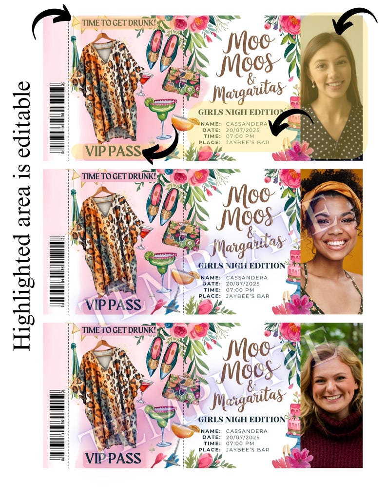 Editable Girls Night Pass Template Printable Personalized Ticket Canva ...