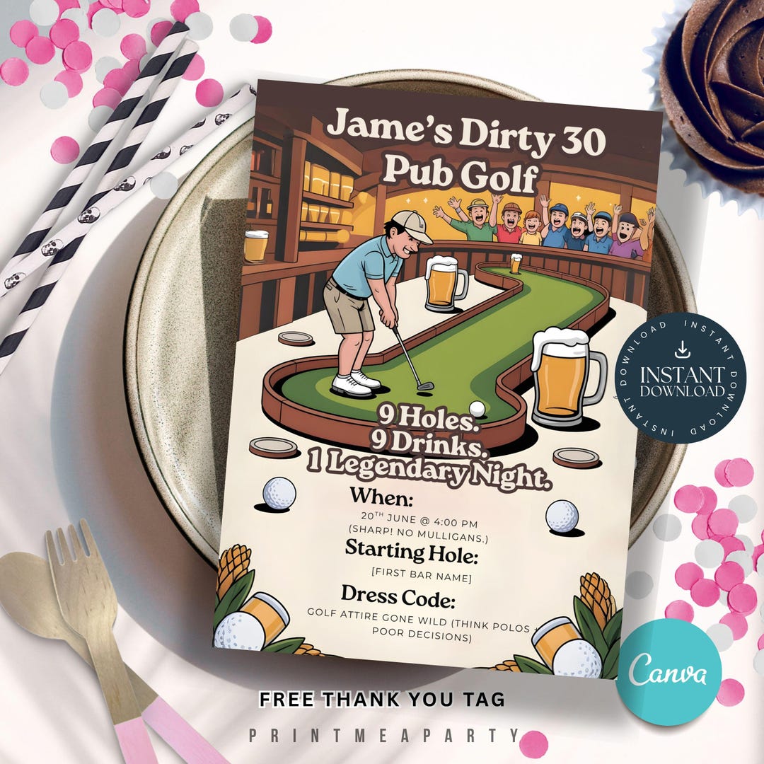 Pub Golf Invite, Bar Golf Canva Editable Template Printable, Bar Crawl ...
