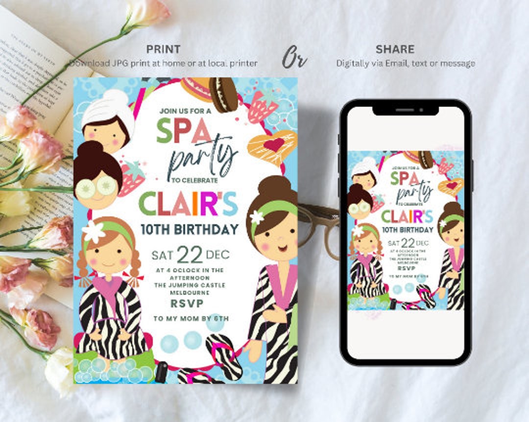 Spa and Slumber Party Invitation, Pajama Party, Spa Sleepover Party ...