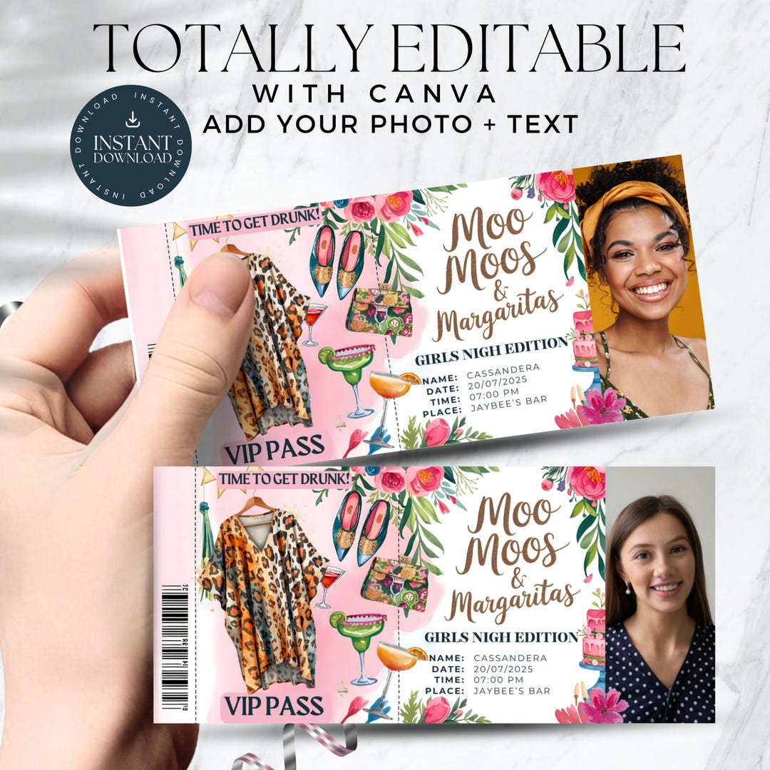 Editable Girls Night Pass Template Printable Personalized Ticket Canva ...