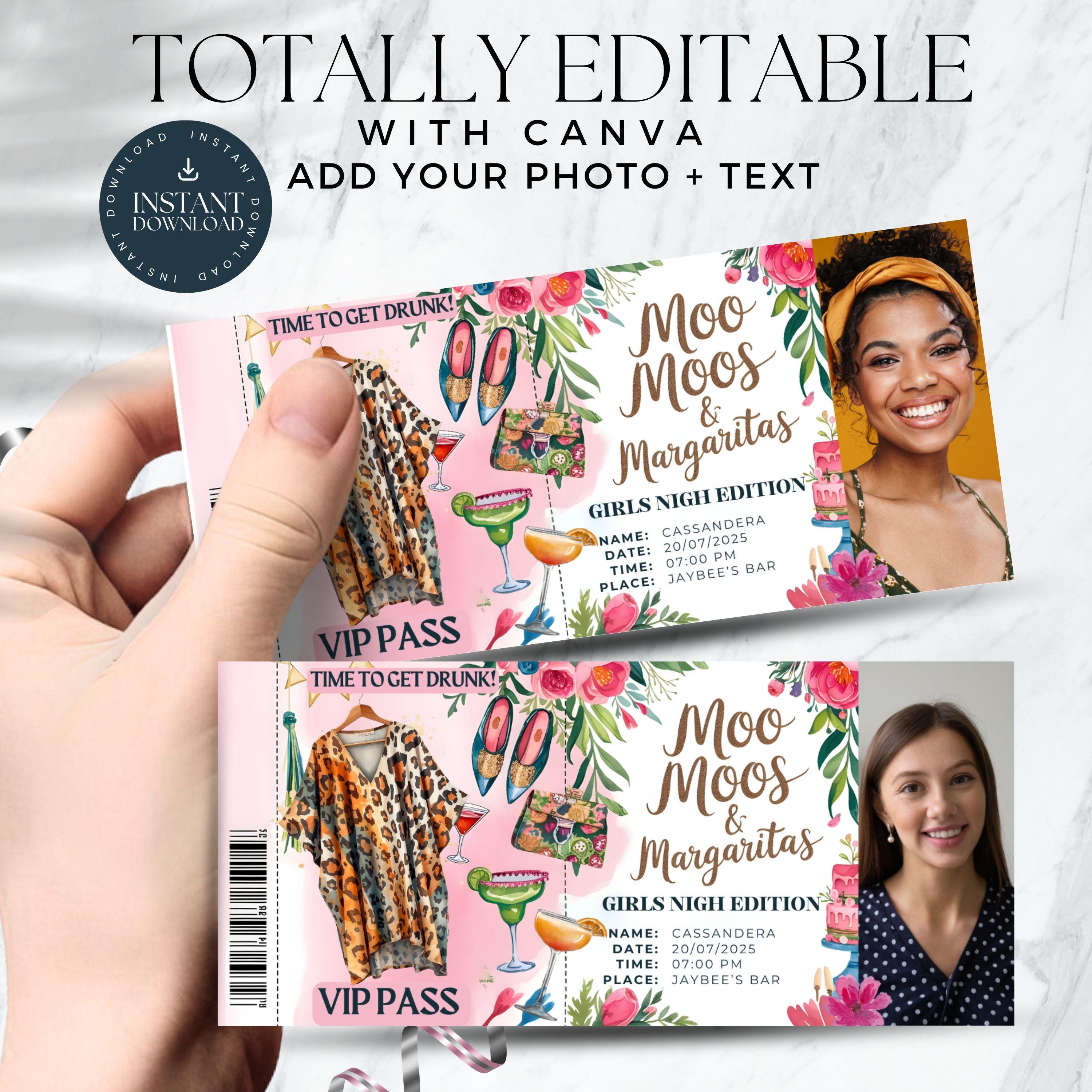 Editable Girls Night Pass Template Printable Personalized Ticket Canva ...