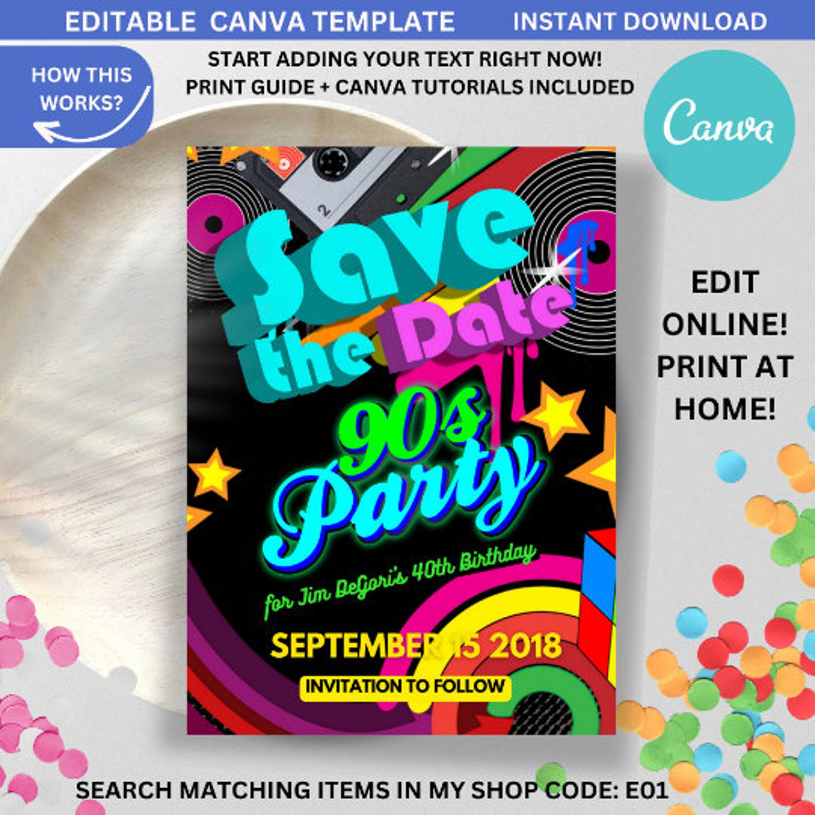Back to the 90s Invite Editable 90's Save the Date 90s Nostalgia ...