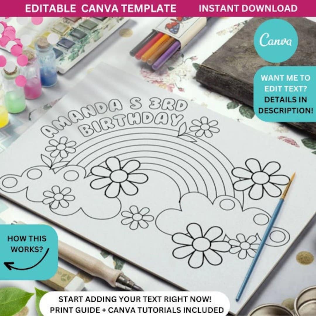 Rainbow Printable Coloring Page - Rainbow Birthday Party Favor ...