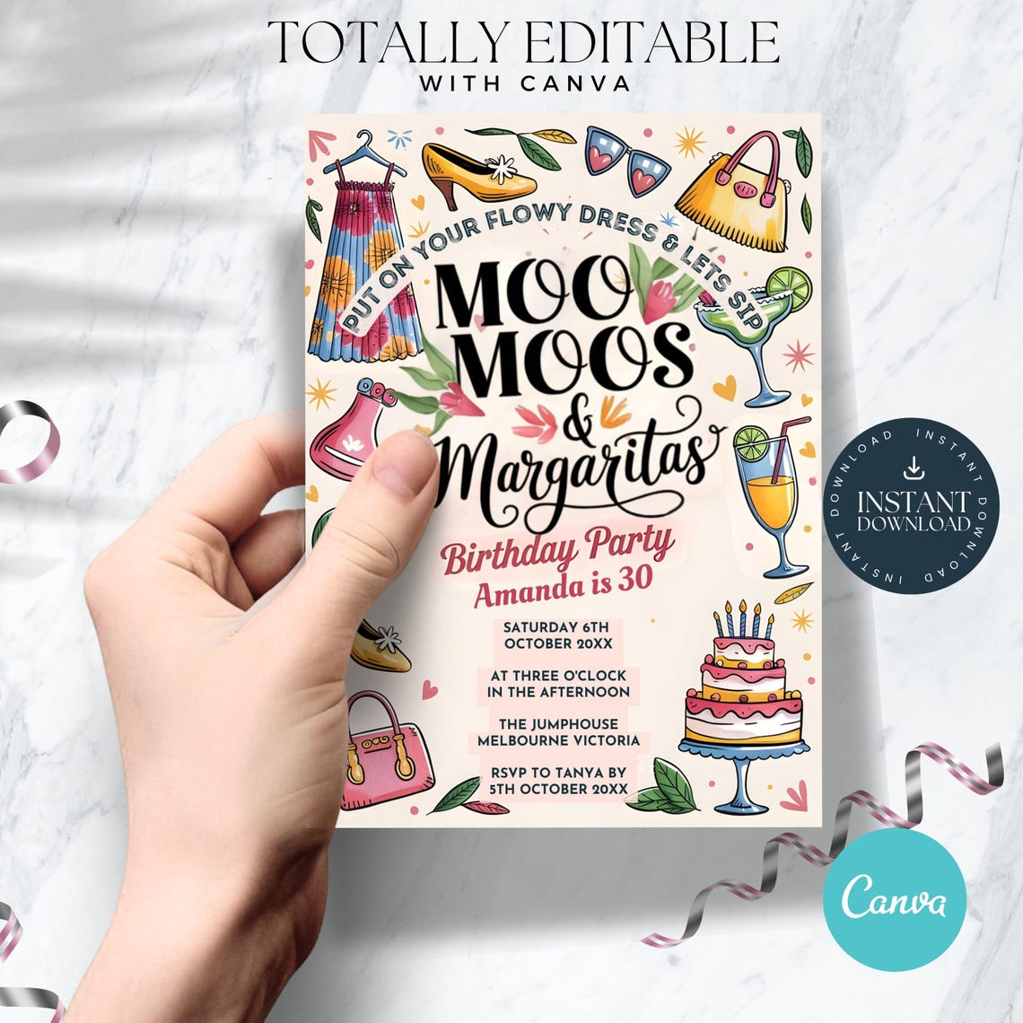 Moo Moos and Margaritas Party Invitation, Moomoos Girls Night Out ...
