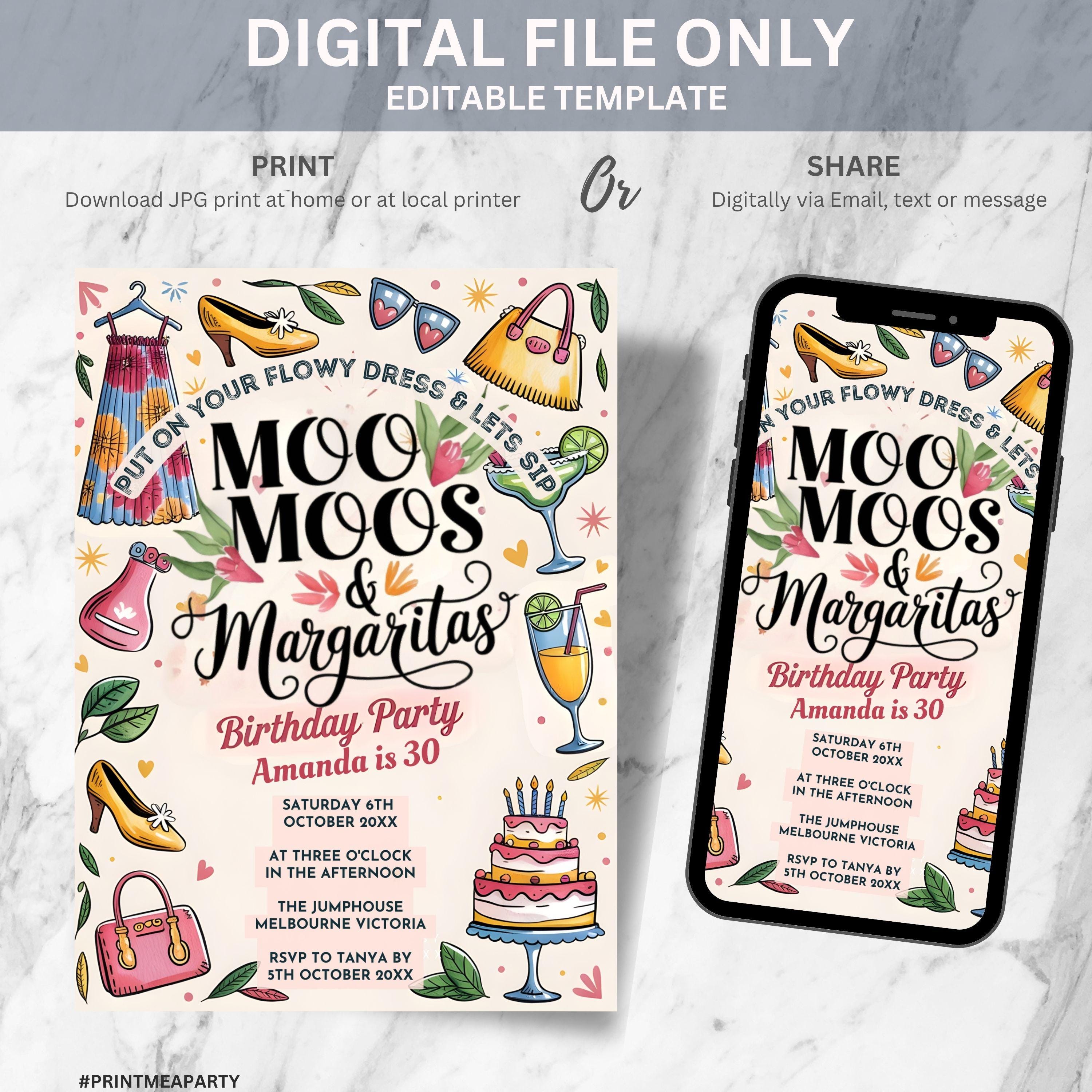 Moo Moos and Margaritas Party Invitation, Moomoos Girls Night Out ...