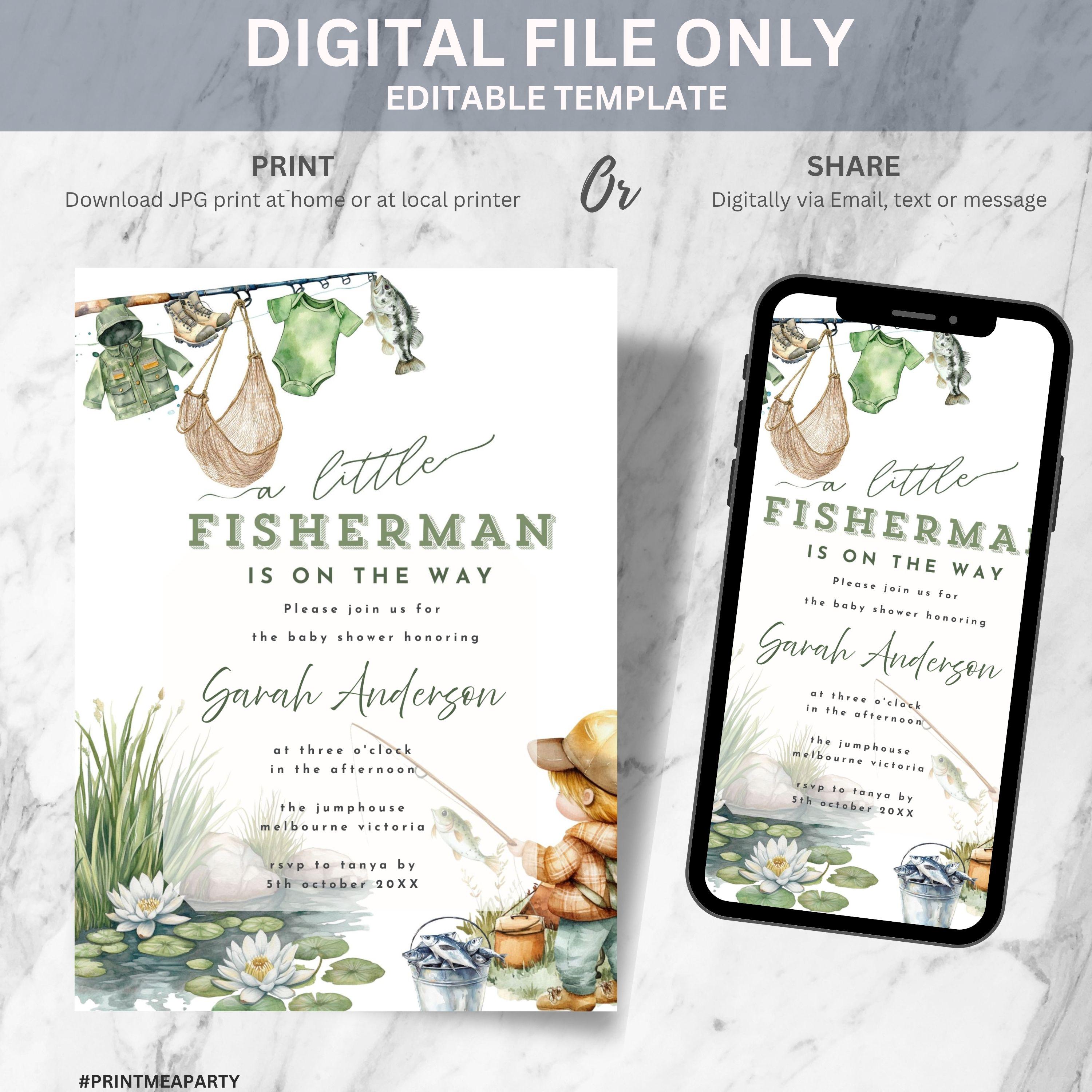 Editable Fishing Baby Shower Invitation, Reel Fishing Nautical Baby ...