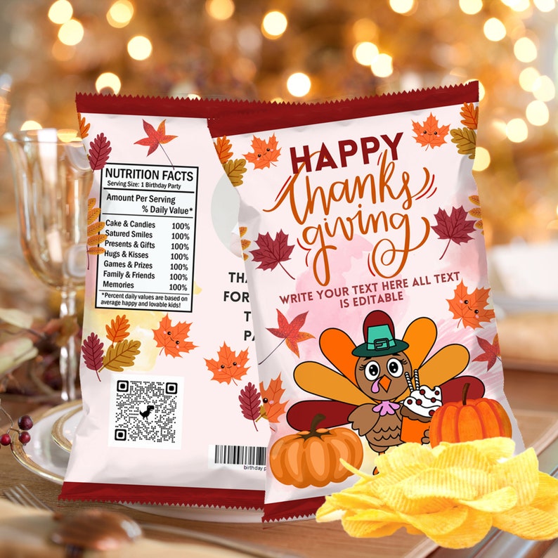 Editable Thanksgiving Chips Bag Canva Template Turkey Chip Bag Template ...