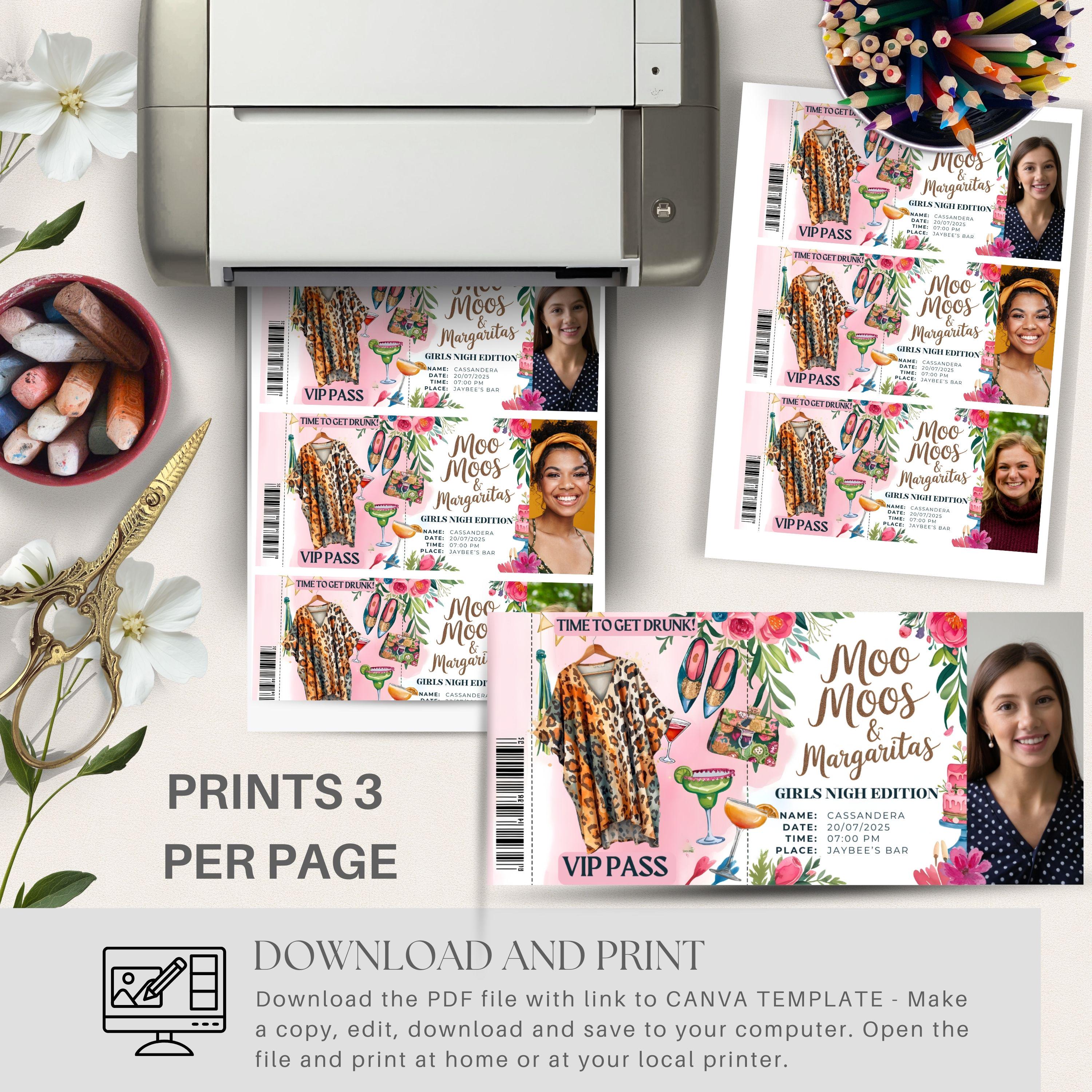 Editable Girls Night Pass Template Printable Personalized Ticket Canva ...