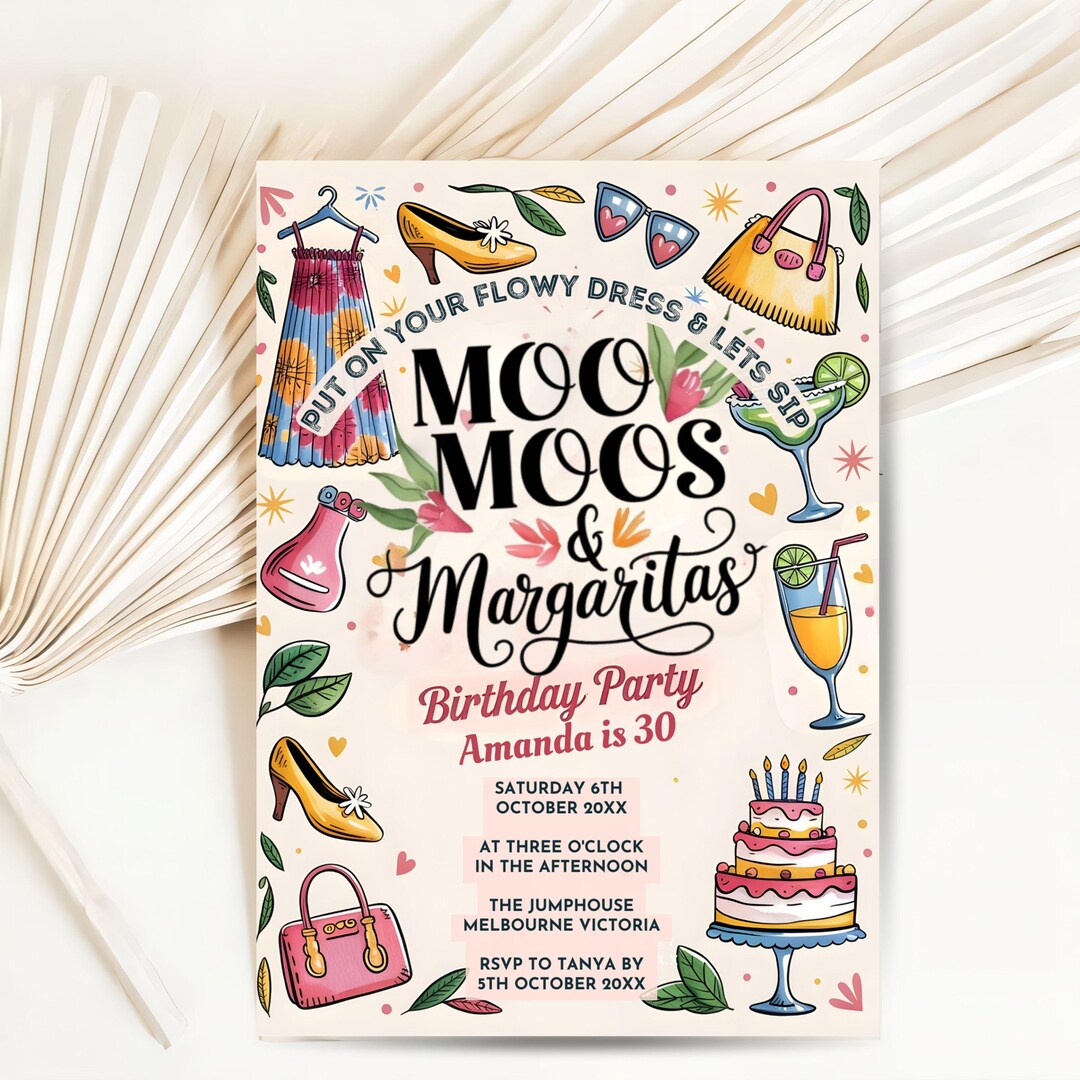 Moo Moos and Margaritas Party Invitation, Moomoos Girls Night Out ...