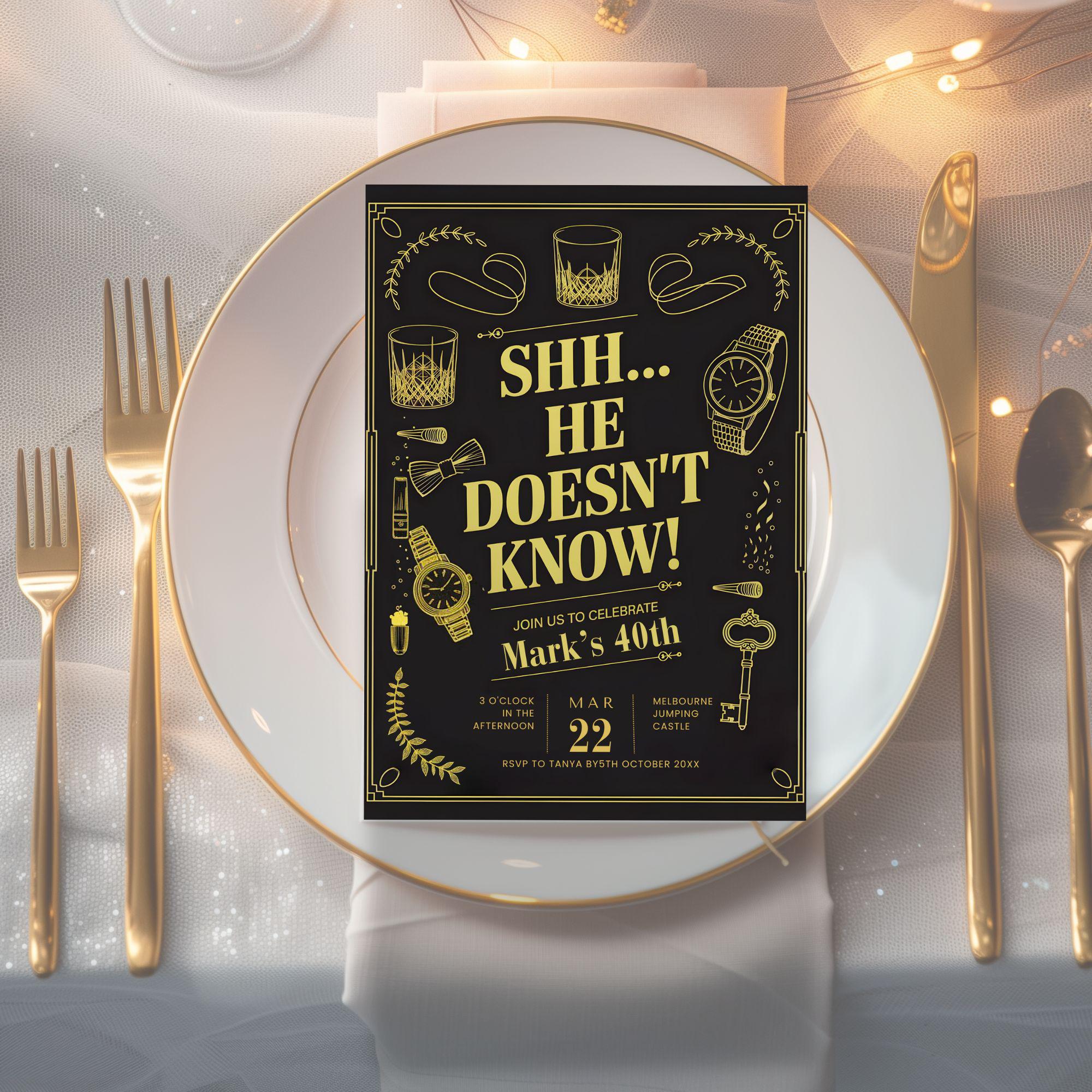 Editable Shhh Invitation Men Template Printable Personalized Surprise ...