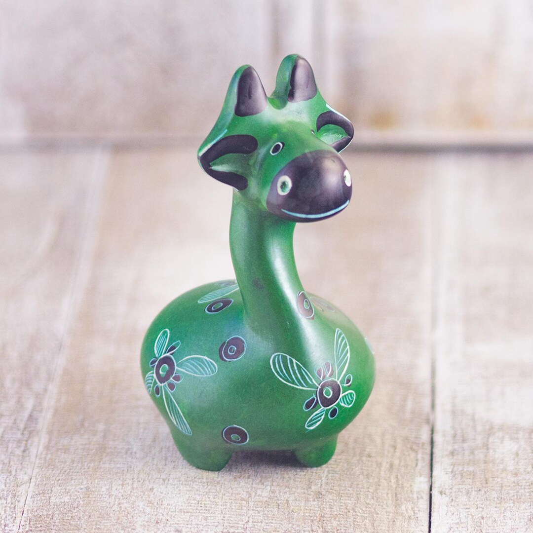 Savannah Sentinel: Green Soapstone Giraffe Figurine - Hand Carved Desk ...