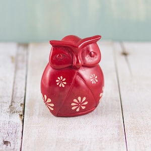 Artisan-crafted Red Soapstone Owl Figurine Paperweight Desk Buddy by Mr ...