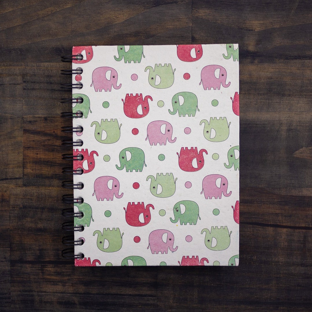 Green and Pink Elephant Design Large Notebook - Crafted With Elephant ...