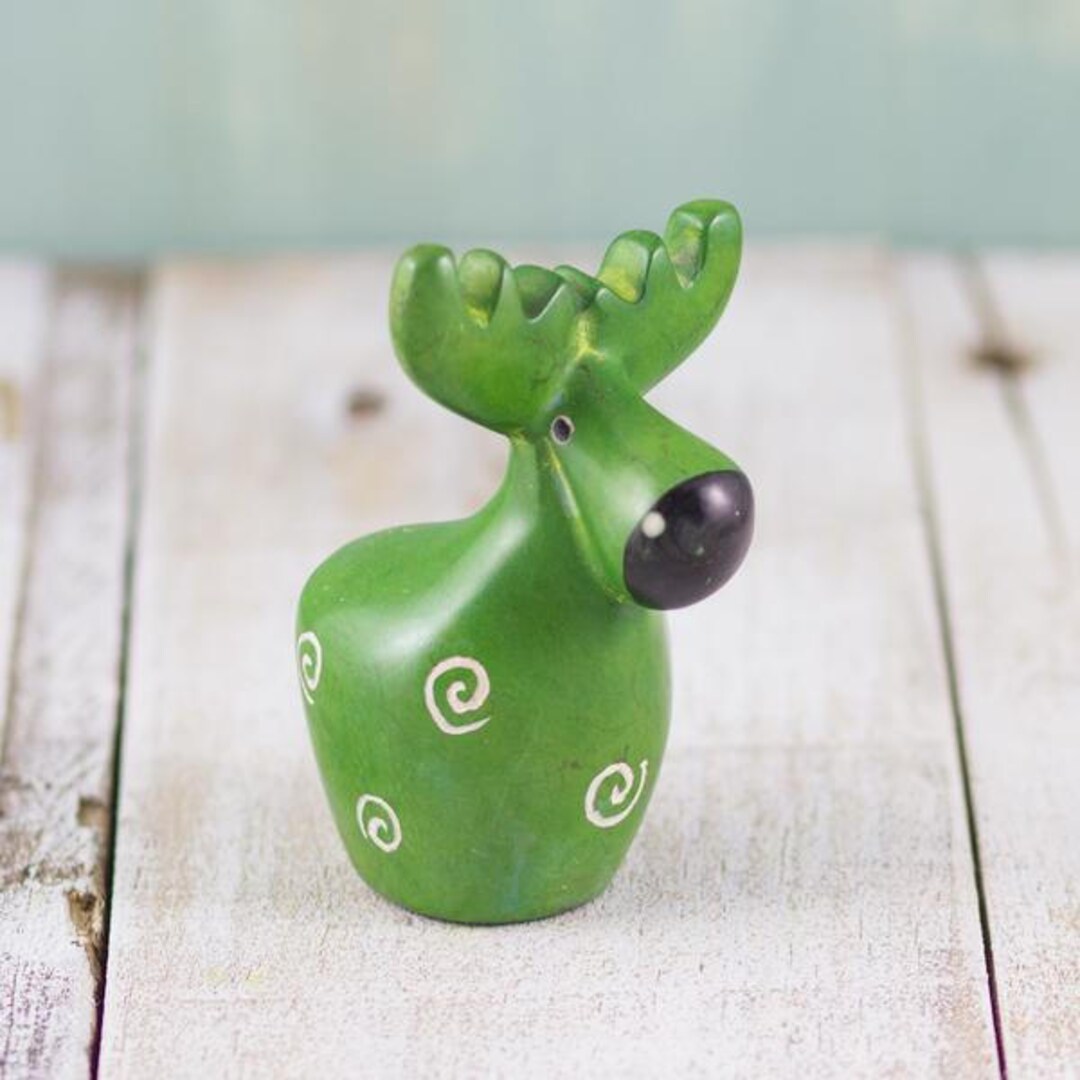 Mr. Ellie Pooh Hand Carved Soapstone Moose Green Figurine Paperweight ...