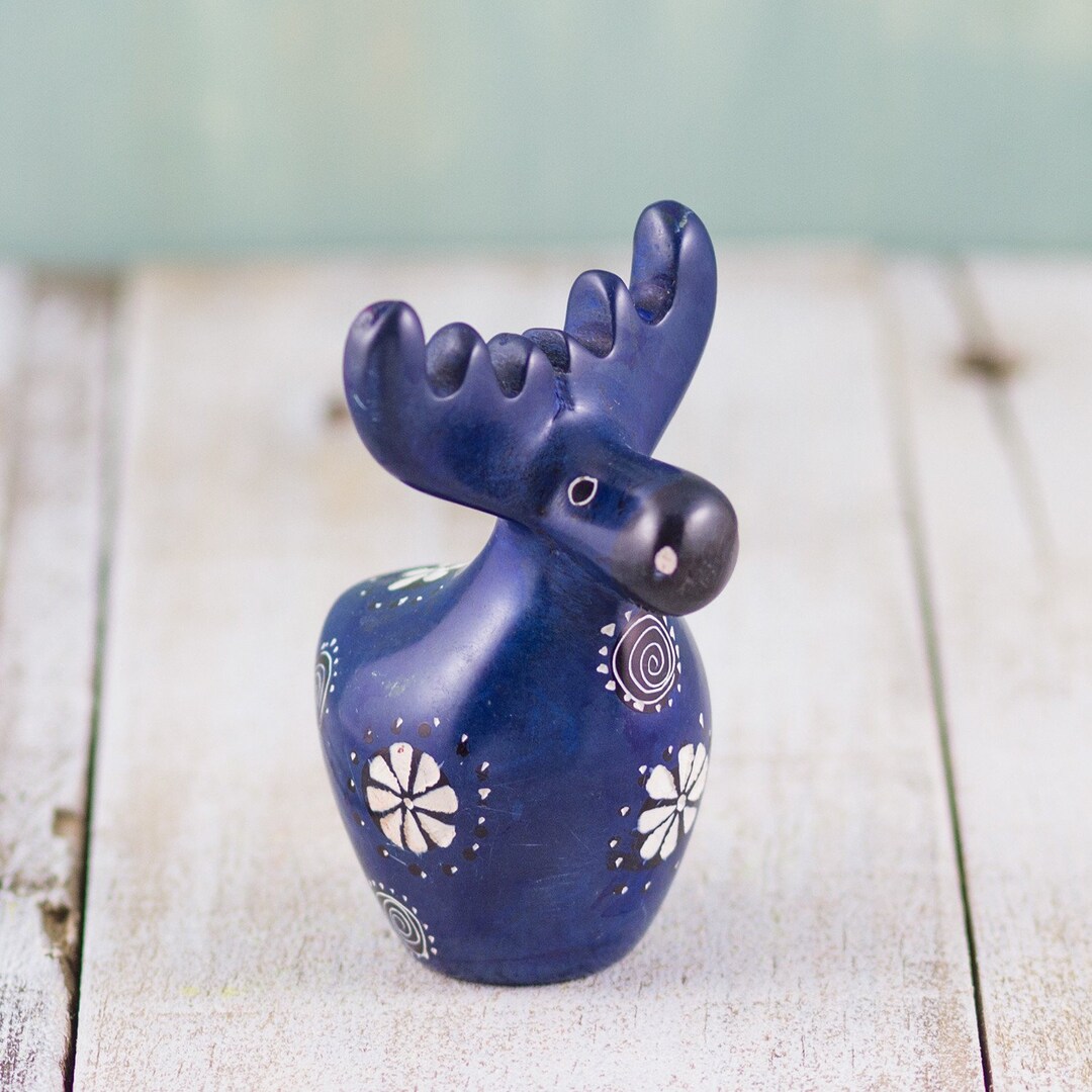 Mr. Ellie Pooh Gift Hand Carved Soapstone Moose Dark Blue Figurine ...