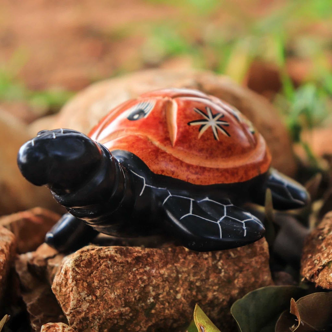 Ocean-inspired Soapstone Turtles Orange Figurines - Desk Decor by Mr ...