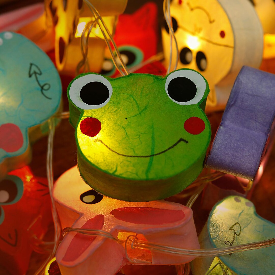 Zoo Animal String Lights – Handmade 8 Ft LED Lights With Frogs, Pandas ...