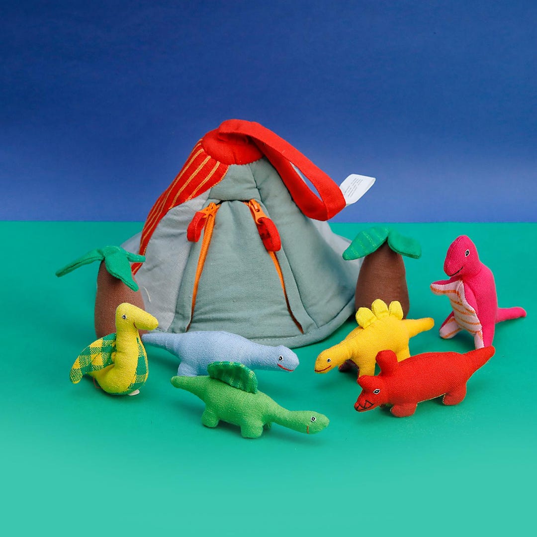 Mr. Ellie Pooh Fabricb Cotton Volcano Playhouse With Dinosaurs ...