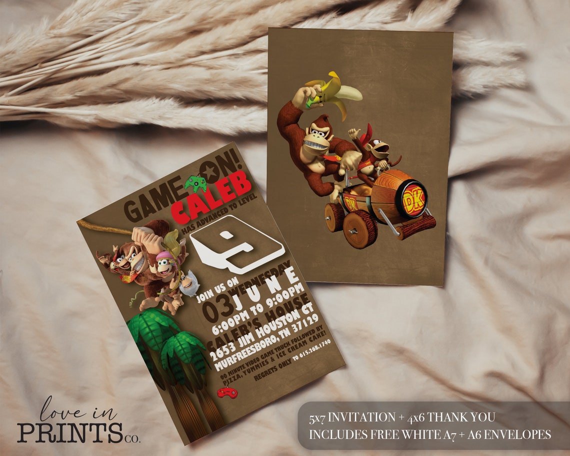 Donkey Kong Diddy Kong Birthday Invitation & Thank You Card | Etsy