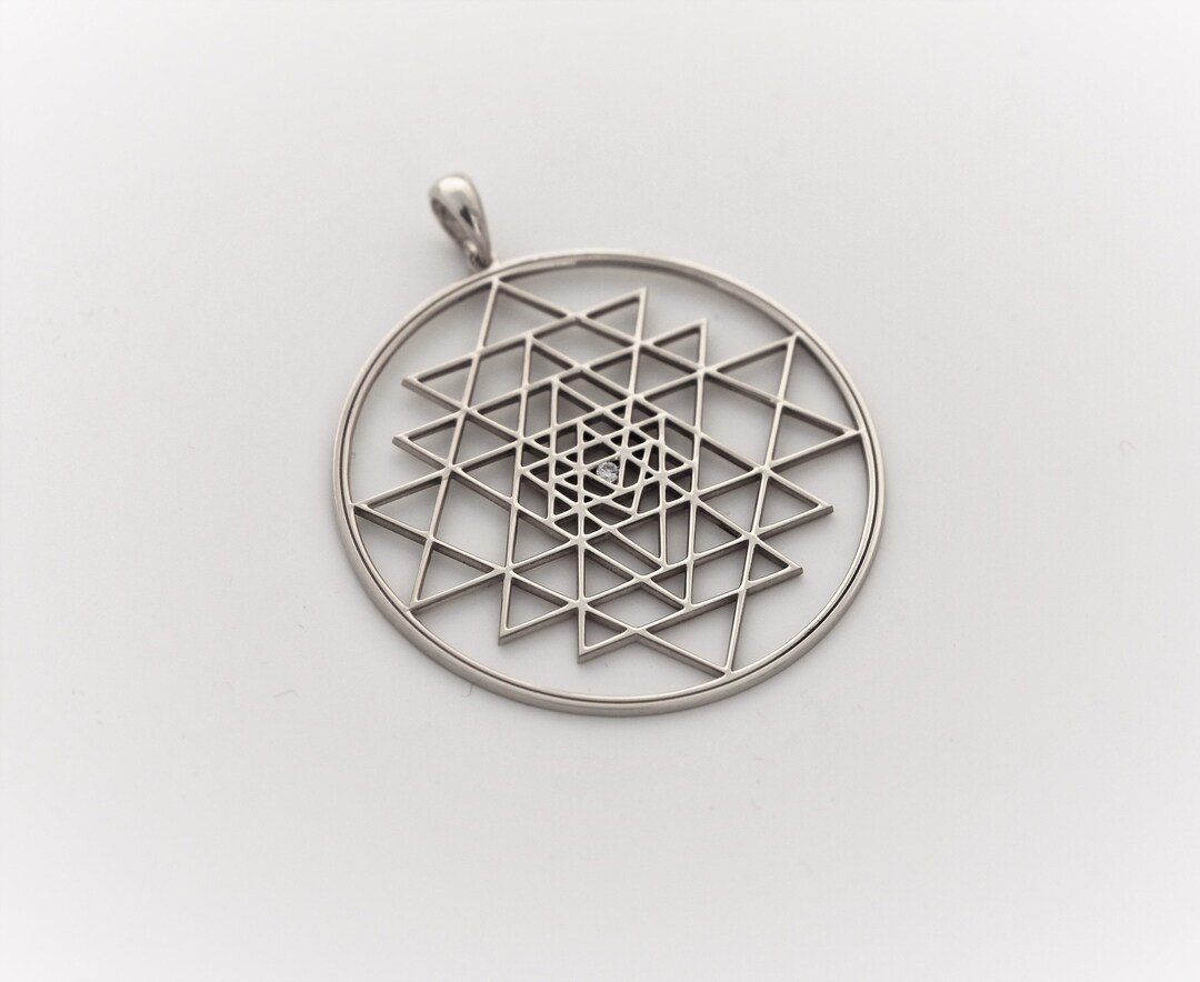 Sri Yantra Pendant, 925 Sterling Silver With Diamond Bindu & Chain ...