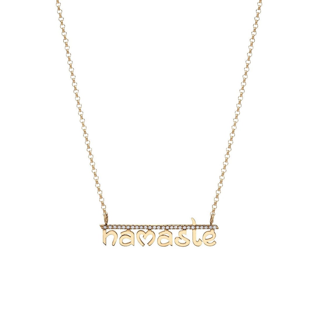 Namaste Pendant Necklace With Brilliant Diamonds in 14kt Yellow Gold - Etsy