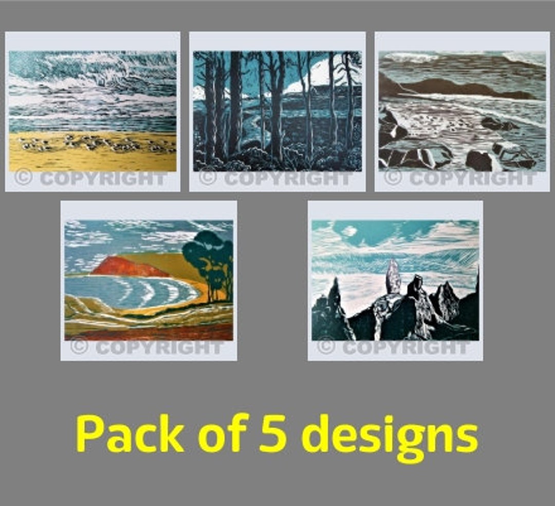 Coastal Scenes Cards Pack of 5 Favourites from Original Lino - Etsy