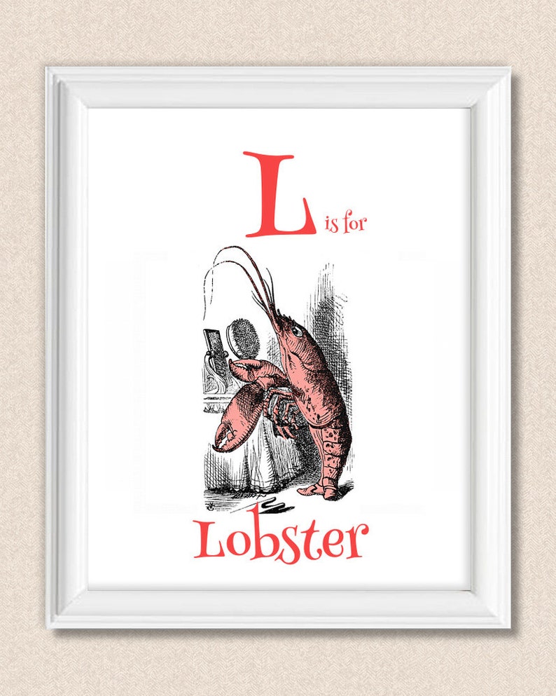 Lobster Nursery Print Alphabet Art Alice in Wonderland L is | Etsy