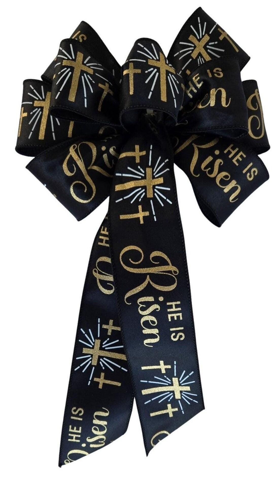 He is Risen Easter Bow - Black and Gold Bow - Wired Wreath Bow ...