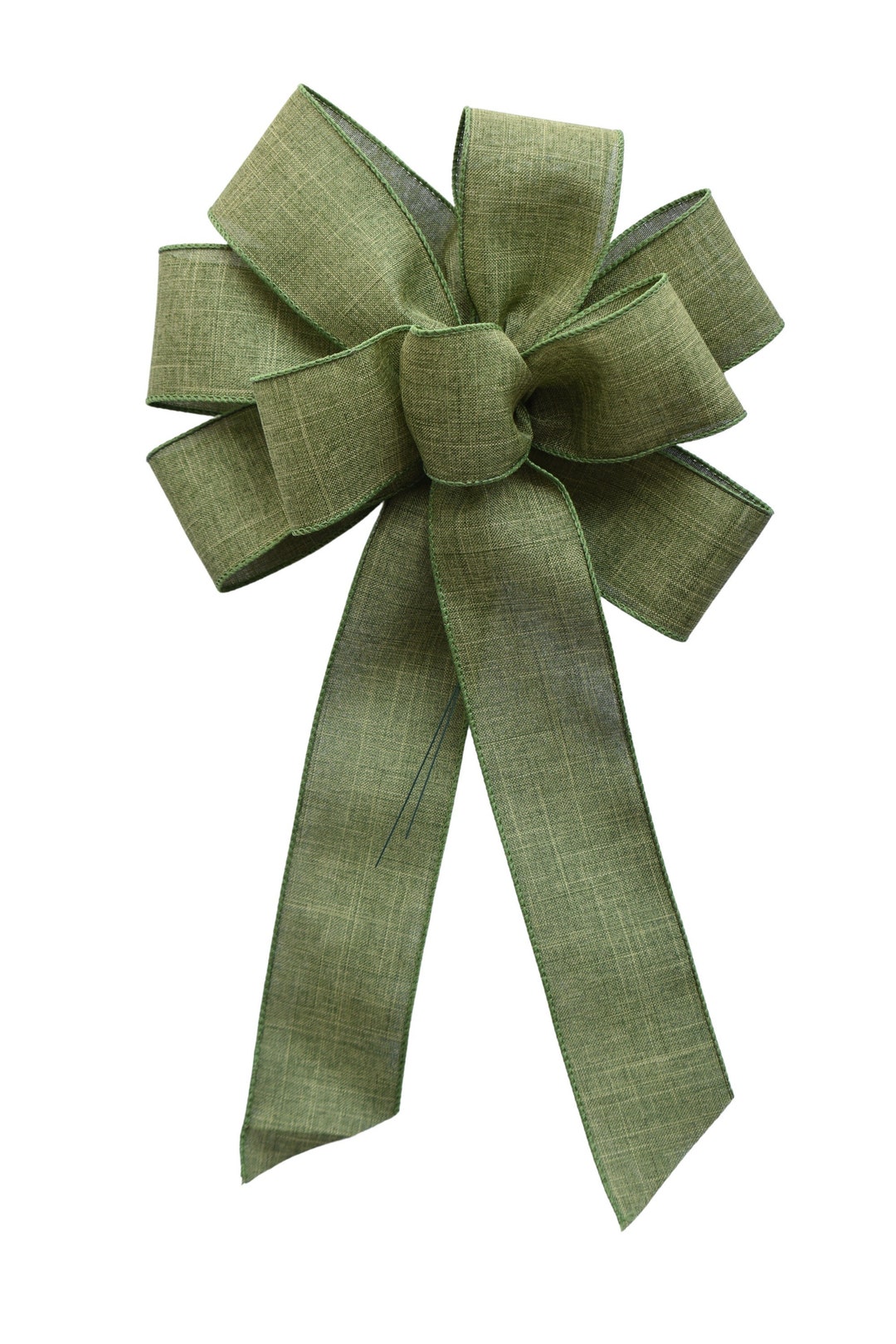 Moss Green Linen Bow - Wired Wreath Bow - Fall Bow - Autumn Bow ...