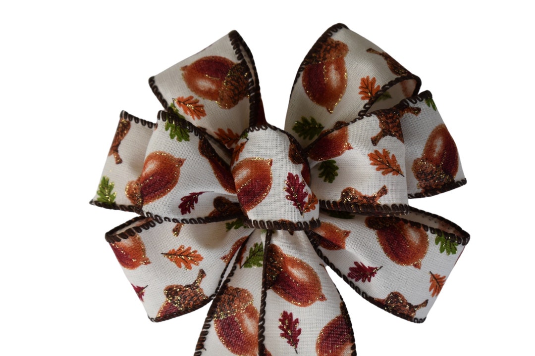 SMALL 6" Acorn and Leaves Fall Wreath Bow - Handmade Bow - Autumn Bow ...