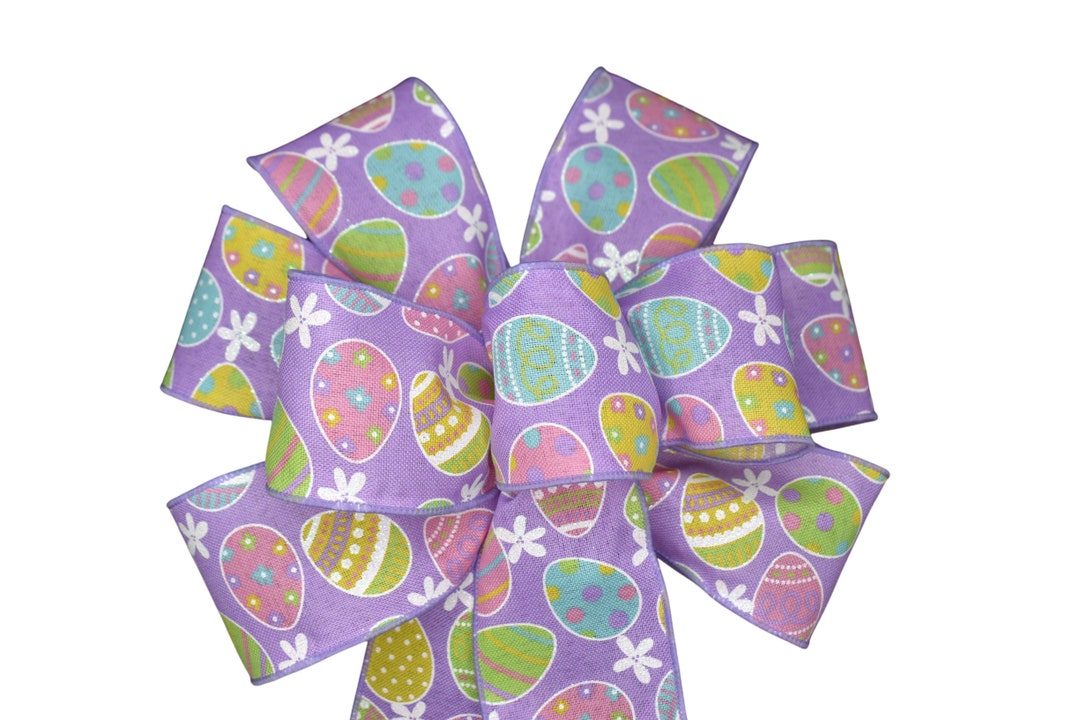 Lavender Easter Egg Bow - Handmade Bow - Wired Wreath Bow - Linen Bow ...