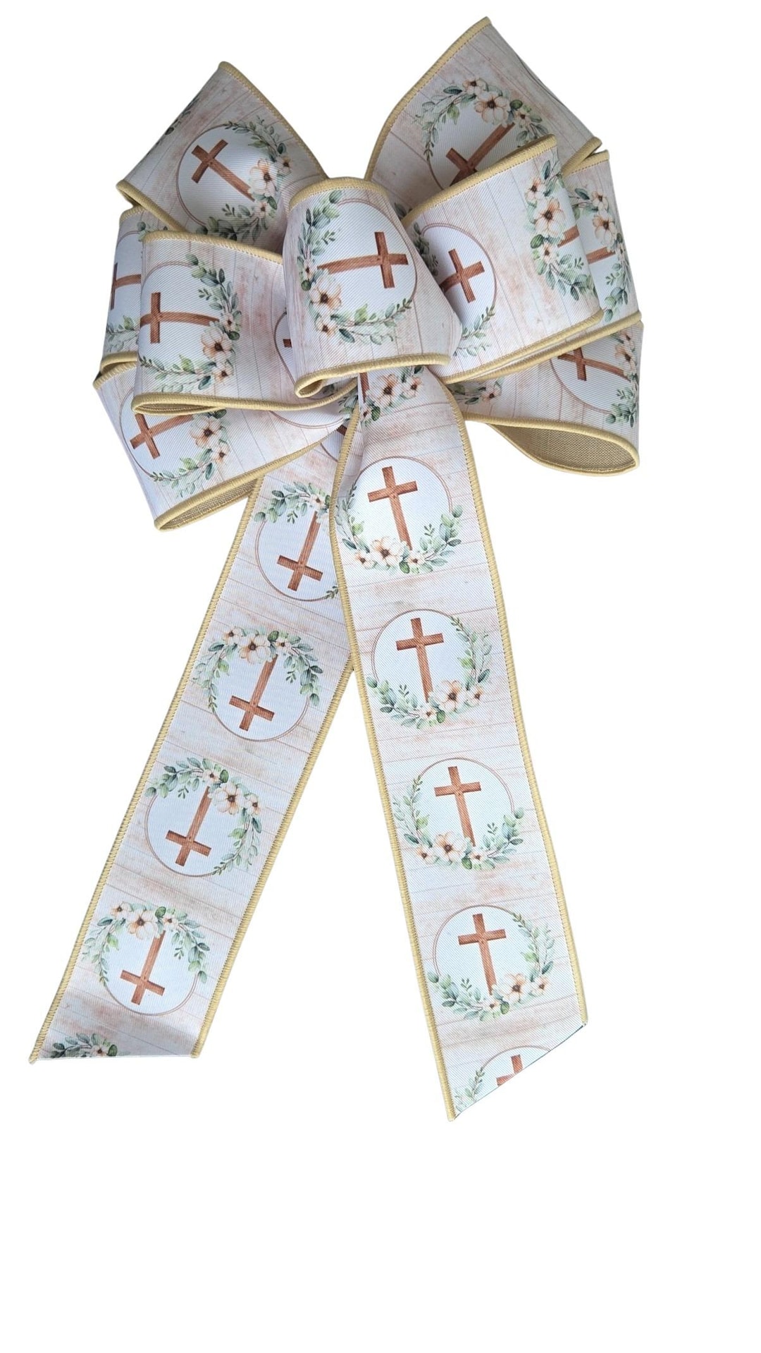 PREMIUM Bow - Christian Cross Bow - Wired Wreath Bow - Handmade Bow ...
