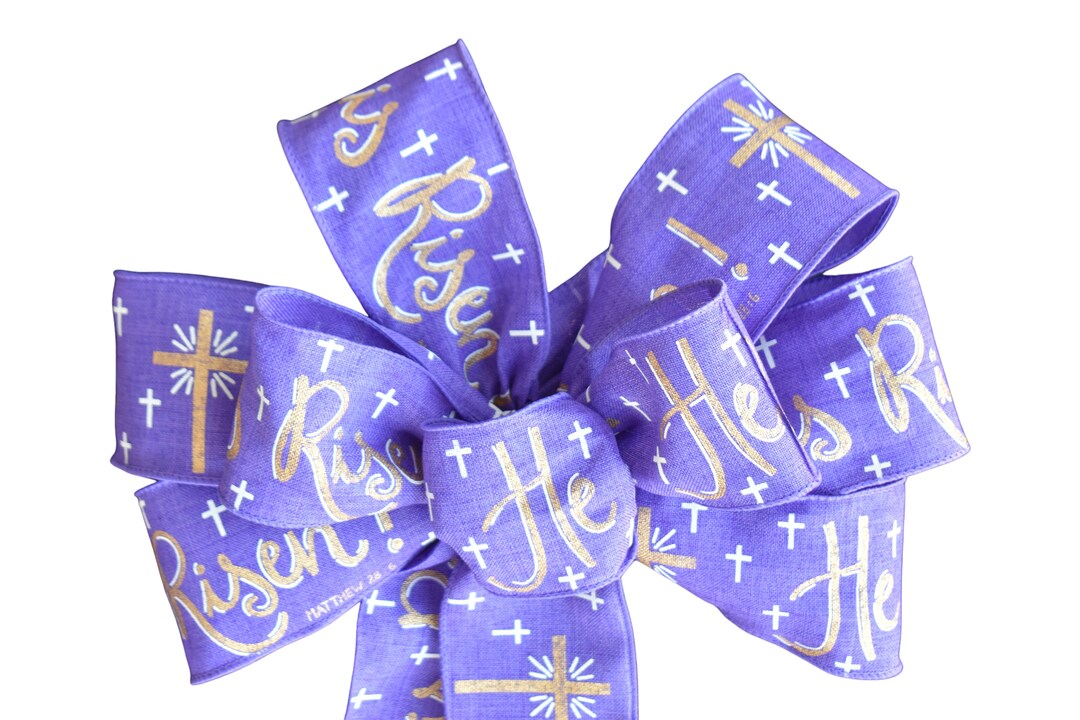 Purple "he is Risen" Easter Bow - Wired Wreath Bow - Handmade Bow ...